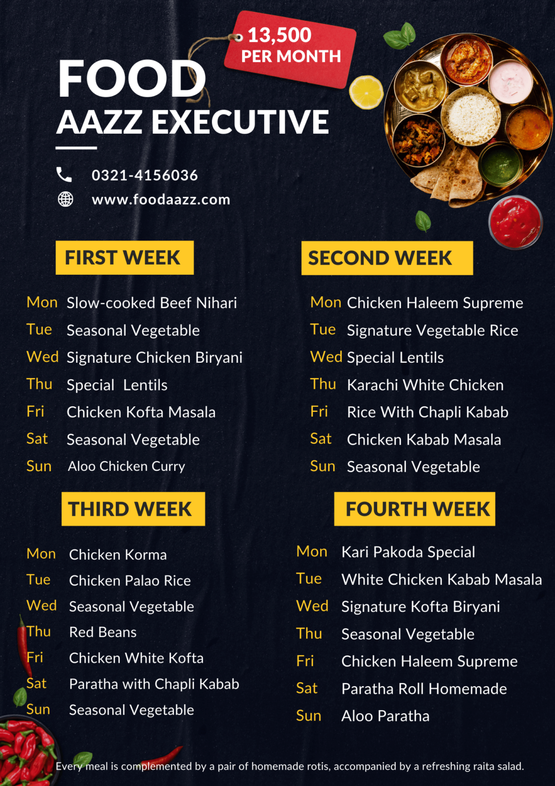 Monthly Executive Food Menu Near Me Lahore - FoodAazz.com